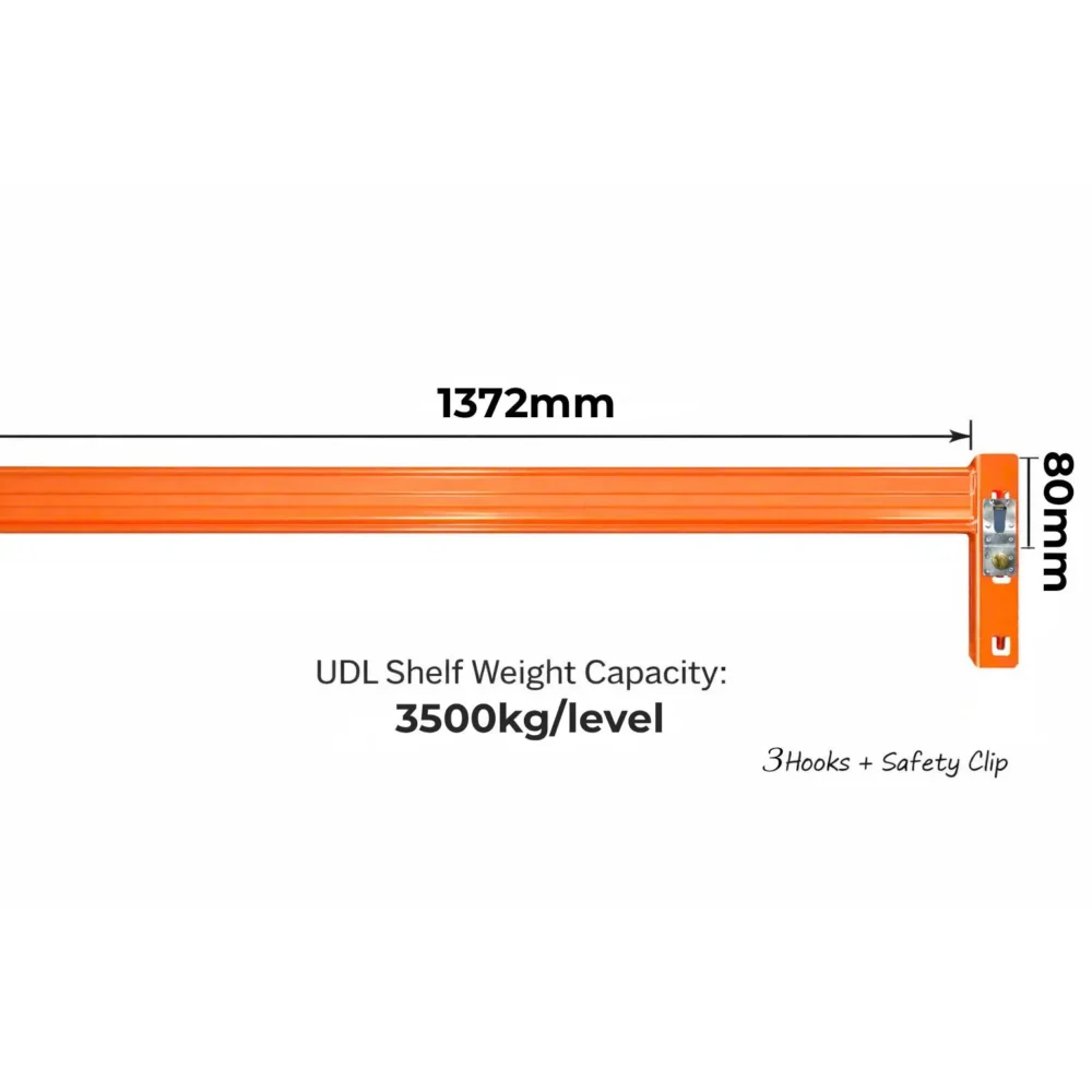 1372 x 80mm Pallet Racking Beam 2850kg/UDL New – CNA Storage Solution